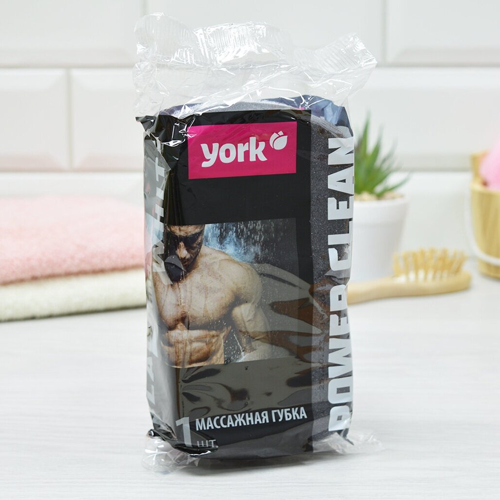 Губка массажная двусторонняя 'Black & White' YORK, 8х5х16 см, поролон