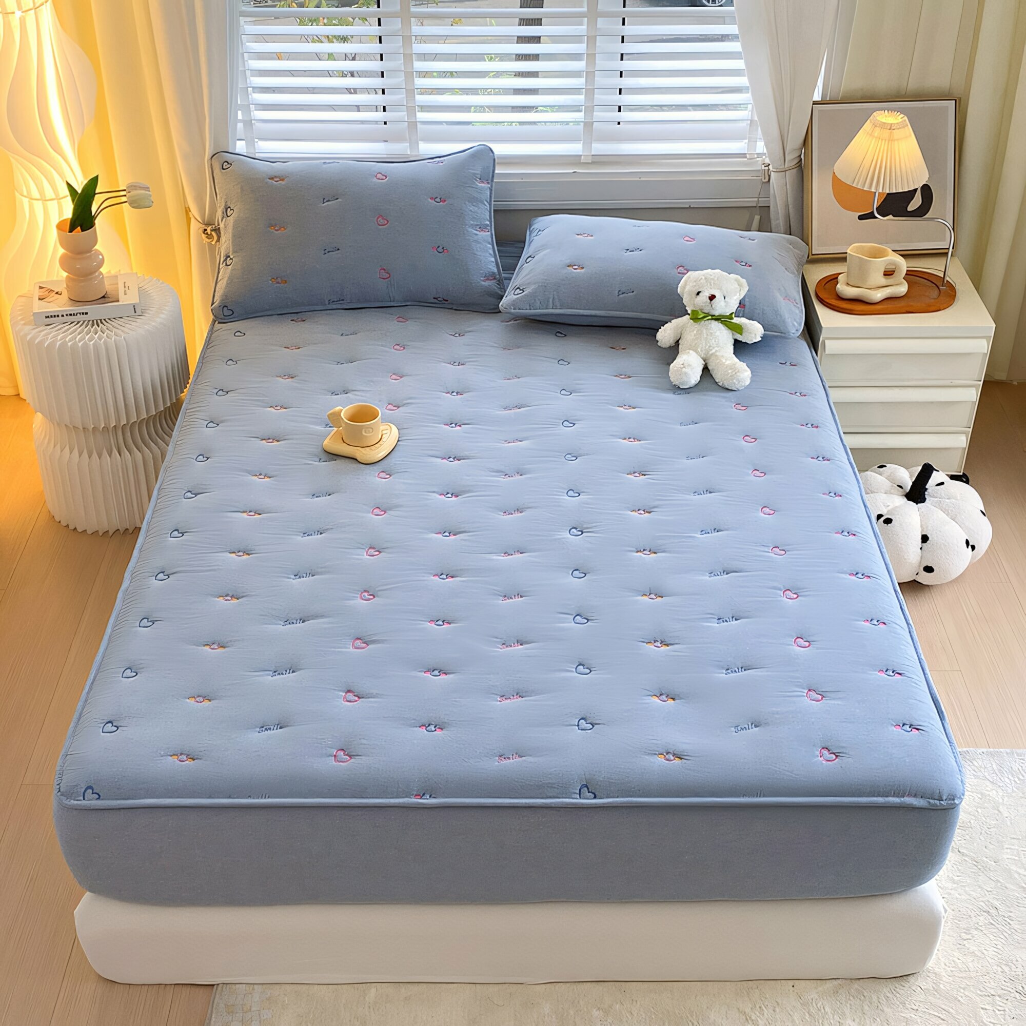 Комплект постельного белья: простыня на резинке и 1 наволочка, 1.5-спальное, 90 х 200 см, 100% хлопок, синий