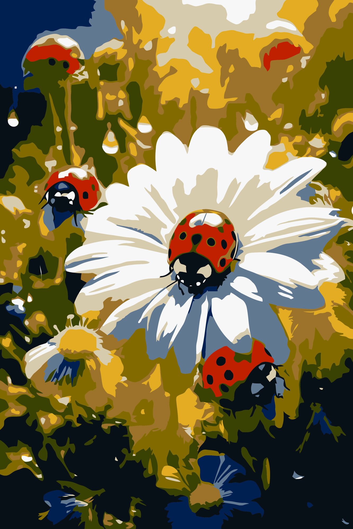 Детская картина по номерам E3405 "Насекомые - Божьи коровки" 20x30