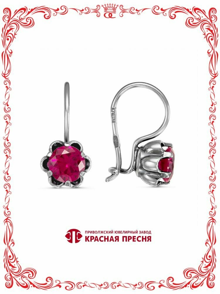 Серьги, серебро, 925 проба, оксидирование, корунд синтетический