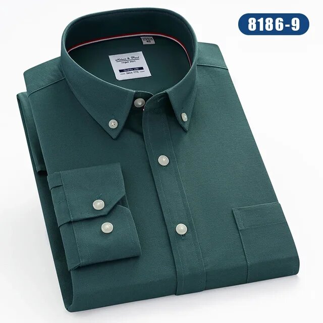 Высококачественные 100% хлопковые рубашки оксфорды с длинным рукавом для мужчин приталенная формальная рубашка белые топы офисная клетчатая Корейская популярная одежда