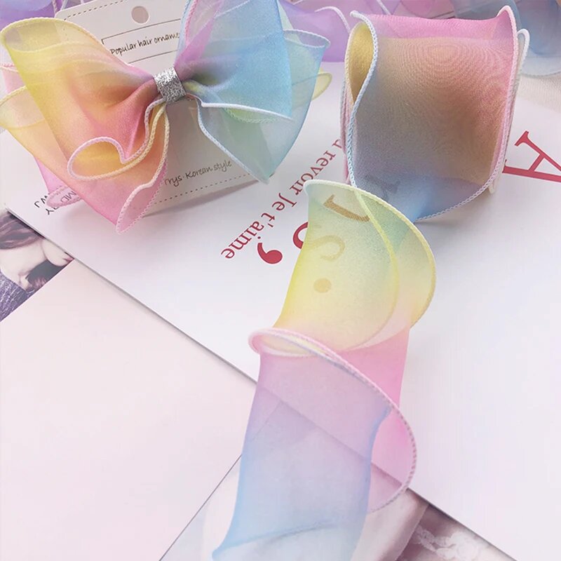 Градиентная лента из органзы 5 ярдов White Edge-06