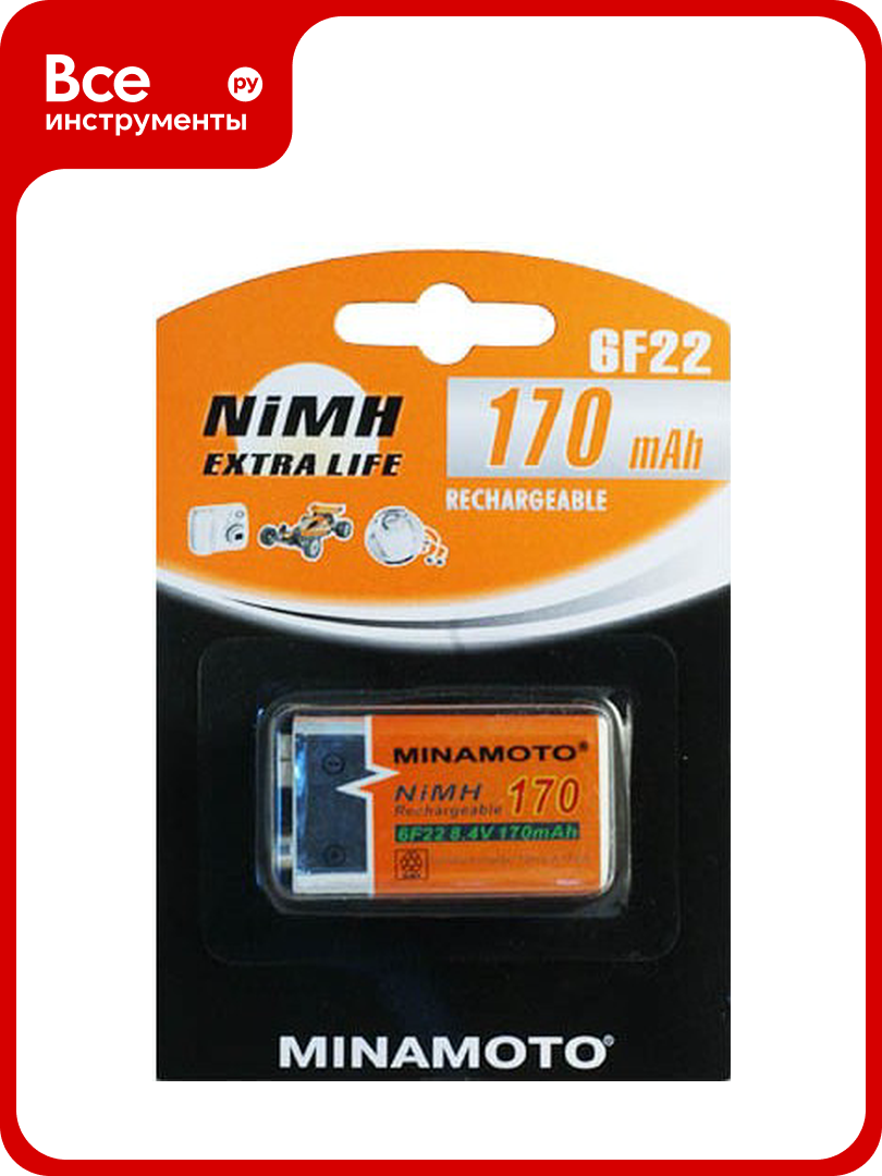 Аккумулятор Minamoto 6F22 Ni‑MH крона для цифровых камер с длительным циклом перезарядки