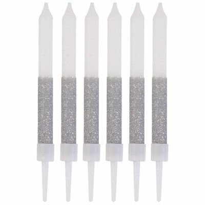 Набор свечей для торта весёлая затея Черные глиттер серебряный, 8 см, 6 шт