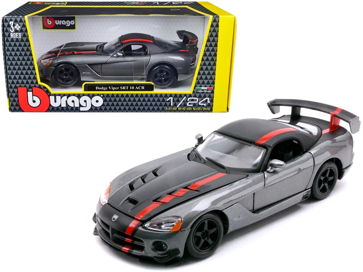 Машина Bburago "Dodge Viper SRT 10 ACR", 1:24, #18-22114, серый металлик
