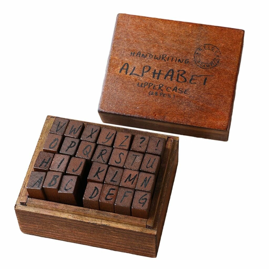 28 Штук деревянного штампа с буквами и цифрами для скрапбукинга