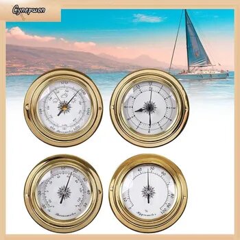 Комплект морской метеостанции в медном корпусе 98 мм (термометр, гигрометр, барометр, часы)