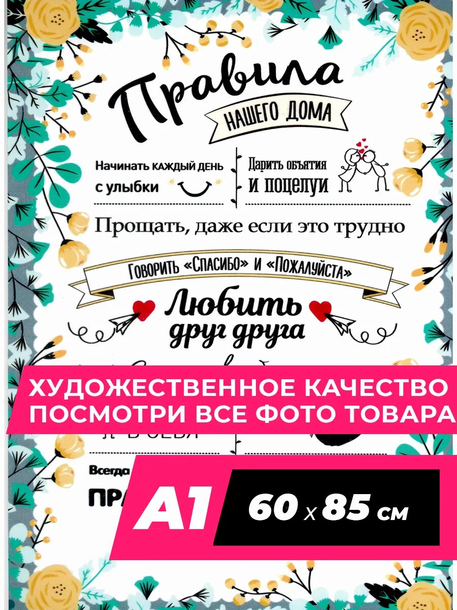 Постер Правила нашего дома на стену размер A1, матовая фотобумага премиум качества