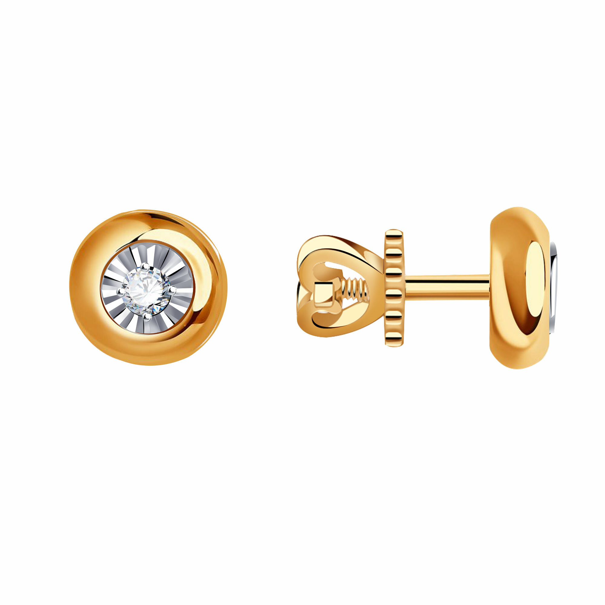 Серьги пусеты, красное золото, 585 проба, бриллиант