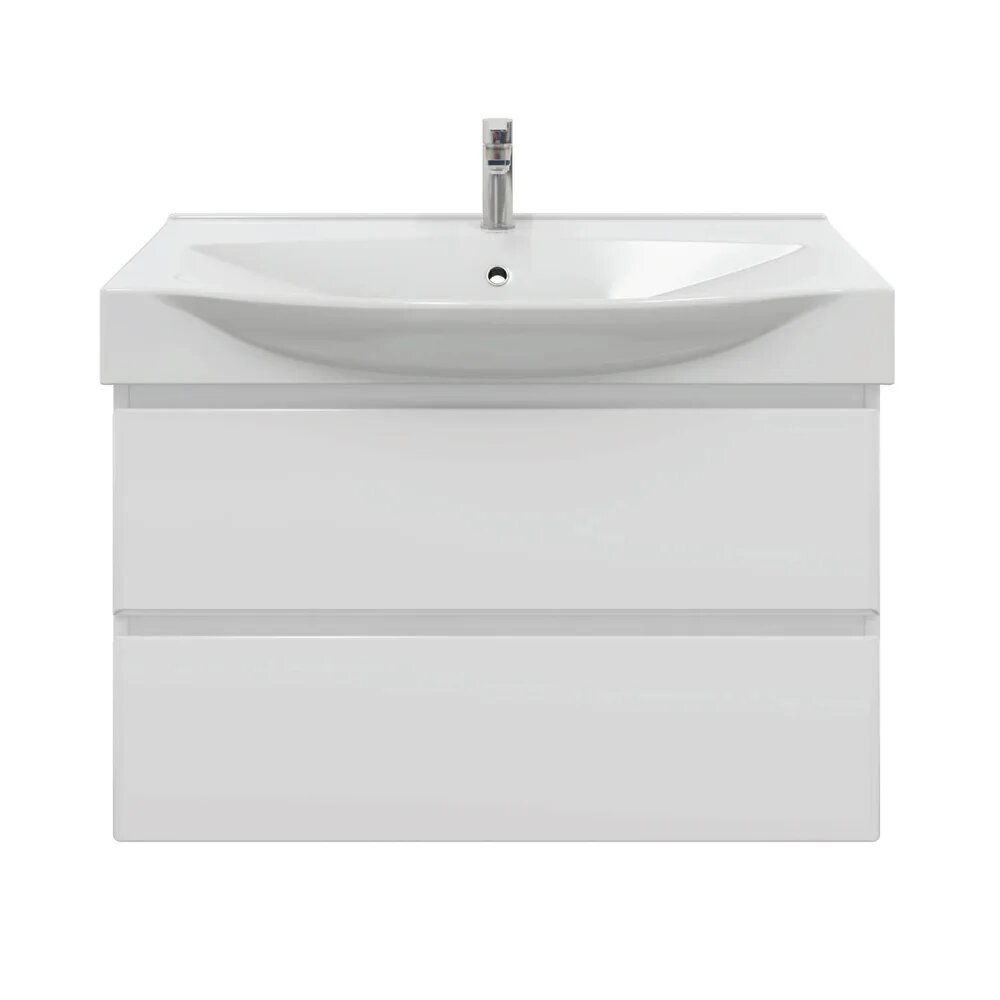 Тумба с раковиной SanStar Arista 85 подвесная, 86, 5 см, белая, глянцевая, из МДФ, с ящиками, раковина для ванной, фаянсовая, прямоугольная, встроенный слив-перелив