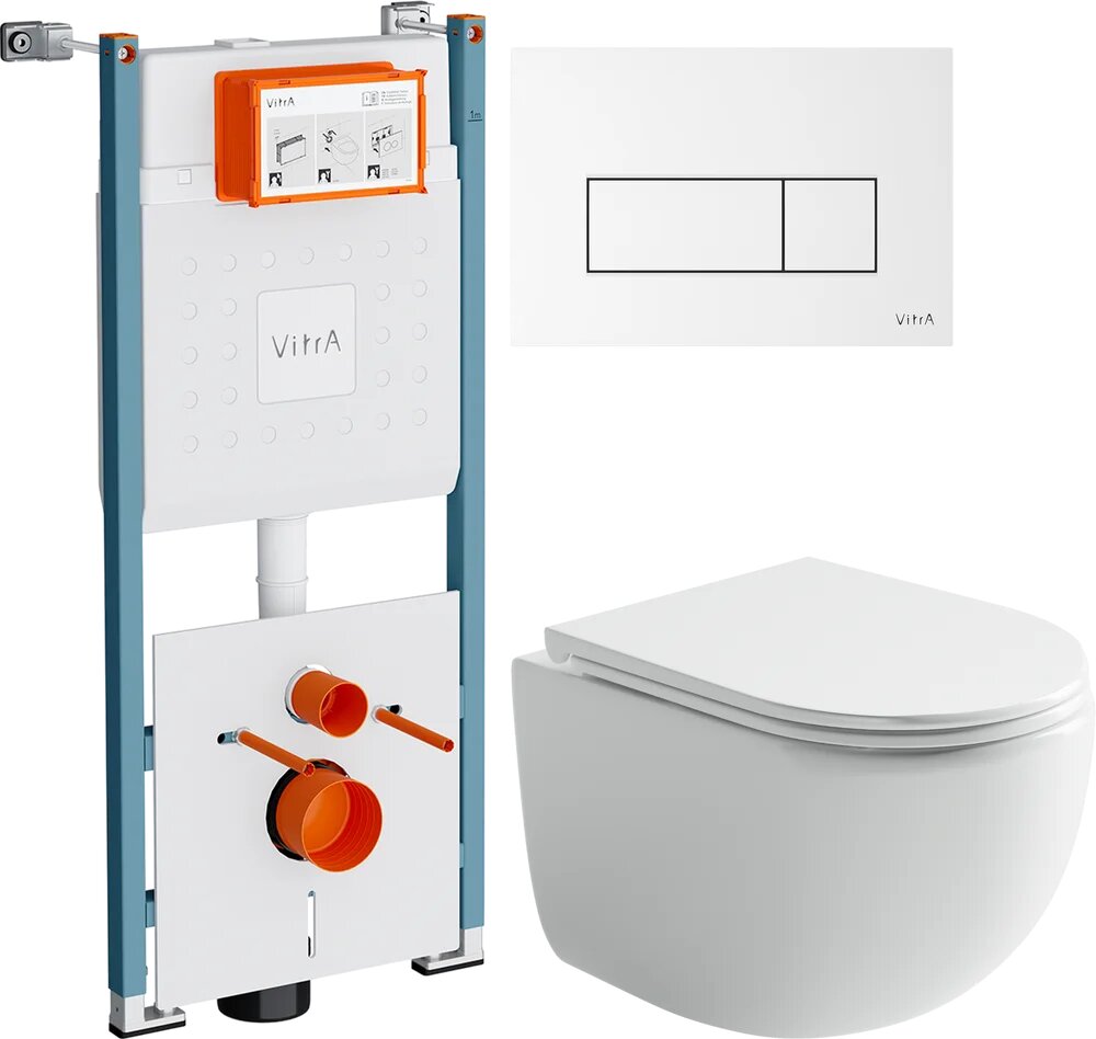 Комплект 3 в 1 Унитаз подвесной Ceramicanova UP Rimless CN4007 / Инсталляция VitrA V-Fix Core 732-5800-01PV / Кнопка Root Square 740-2300 цвет глянцевый белый
