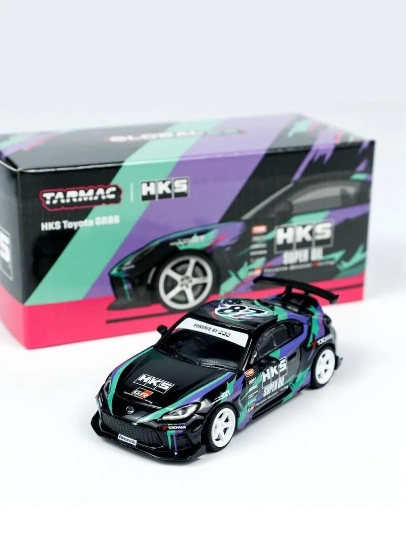 Машинка Tarmac Works TW 1/64 Toyota GR86 HKS Black Die-cast Alloy Car Model Collection Display Gift