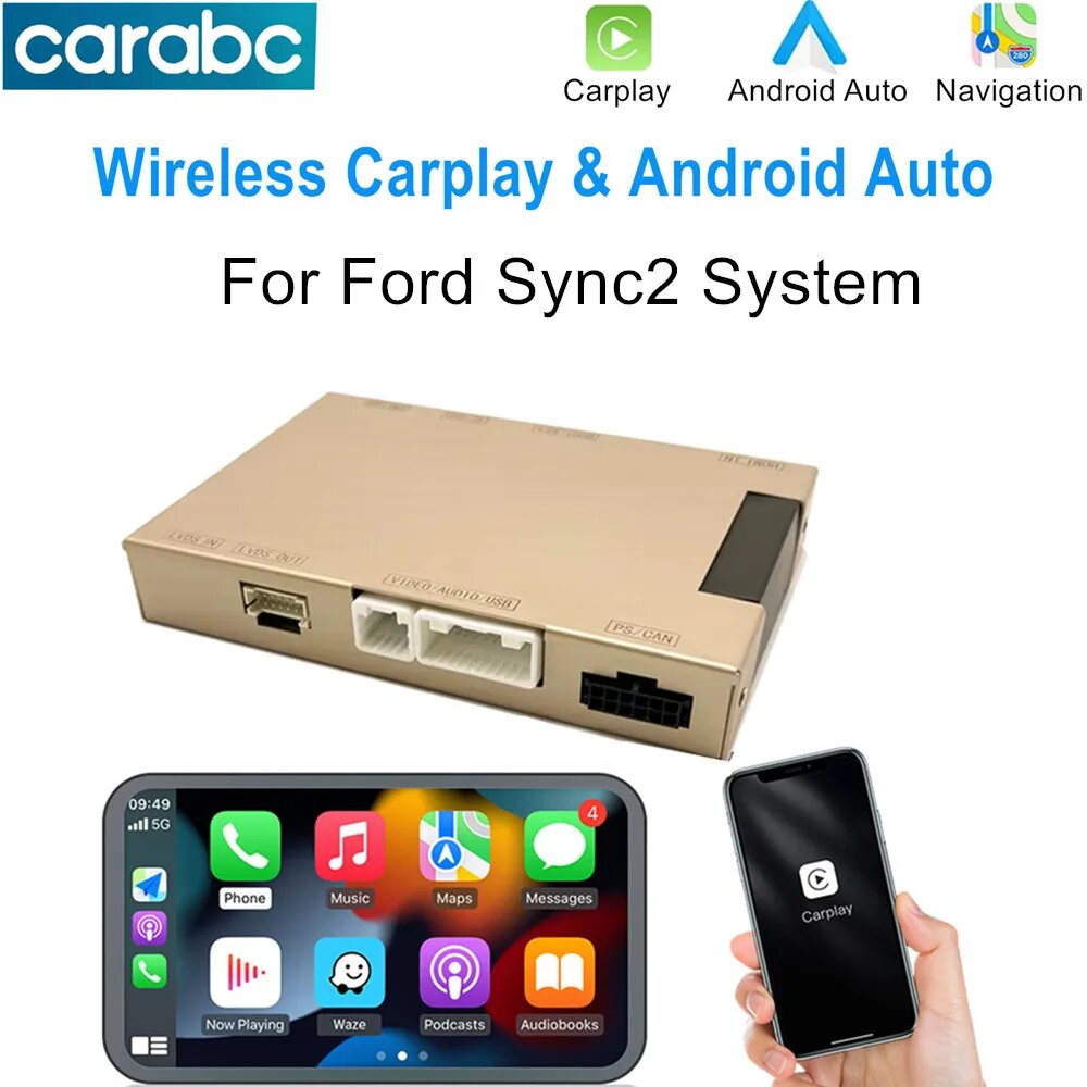 Беспроводной декодер CARABC для CarPlay и Android Auto для систем Ford Sync2, подходит для Explorer, Focus, Fiesta, C-Max, Edge, F-150, Fusion, Taurus