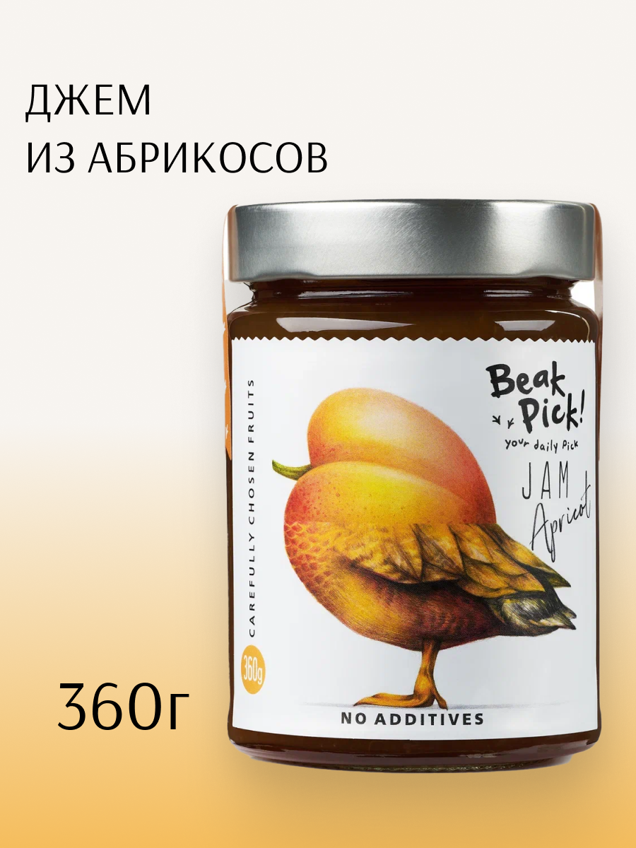 Джем Beak Pick, абрикос, натуральный состав, стеклянная банка, 360г