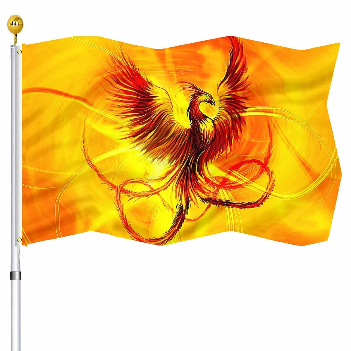 Огненный флаг Феникса, фэнтезийный флаг с птицами, двойные сшитые флаги для вечеринки, уличного украшения, флаг яркого цвета с латунными втулками