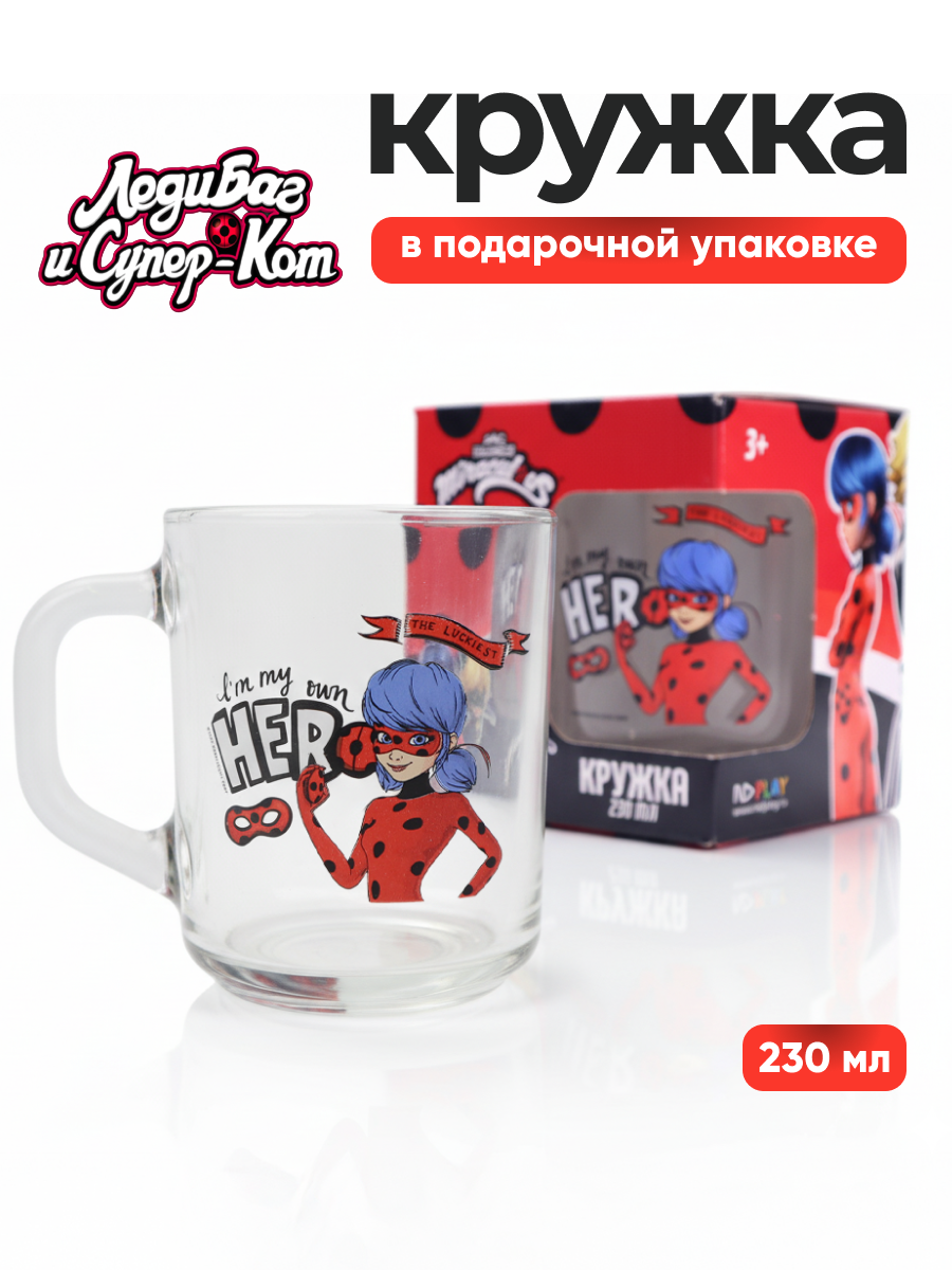 Кружка детская в подарочной упаковке 230 мл ND Play / Леди Баг и Супер-Кот. Скетчи, мал, стекло, 315578