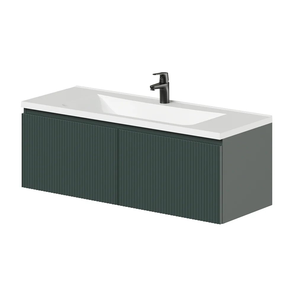 Тумба с раковиной Itana Kate 120 2Я подвесная, 119, 7 см, зеленая, из МДФ, с ящиками, раковина для ванной, из искусственного камня, прямоугольная