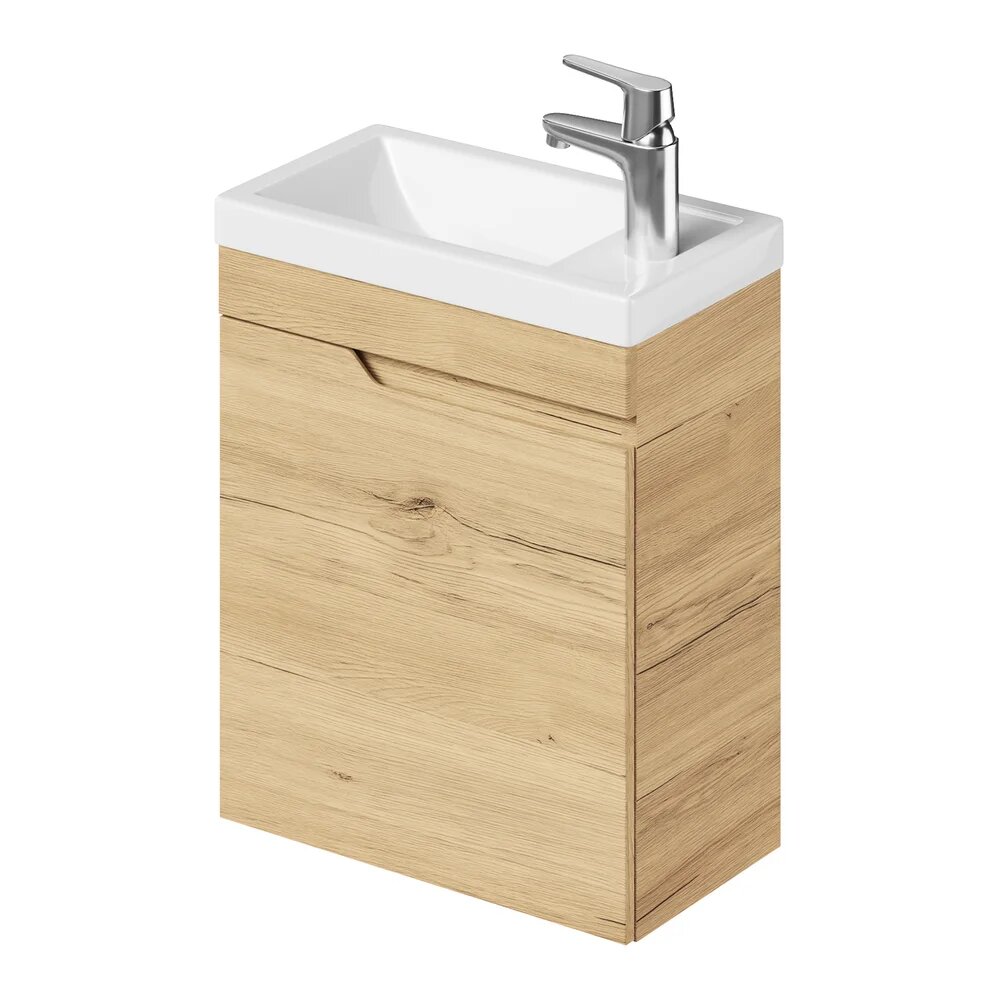 Тумба с раковиной Itana Alexa 45 45, 5 см, бежевая, из МДФ, с ящиками, раковина для ванной, фарфоровая, прямоугольная