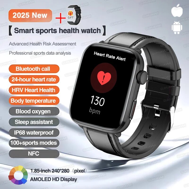 Smart Watch Черный кожаный ремешок