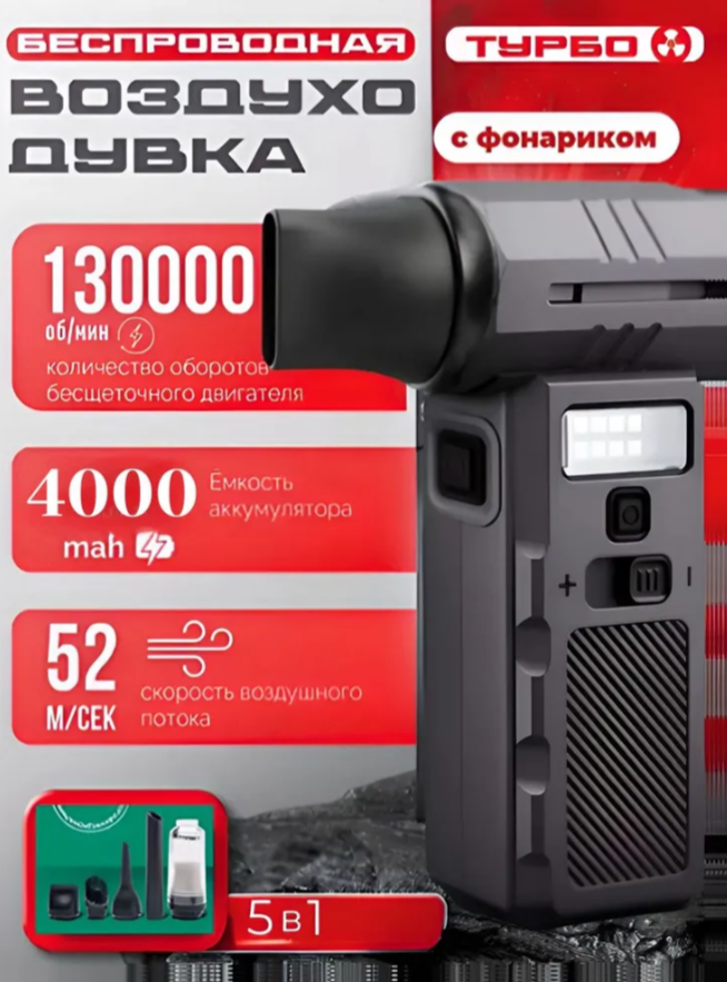 Воздуходувка автомобильный компактный портативный вентилятор с перезаряжаемой батареей и фонариком