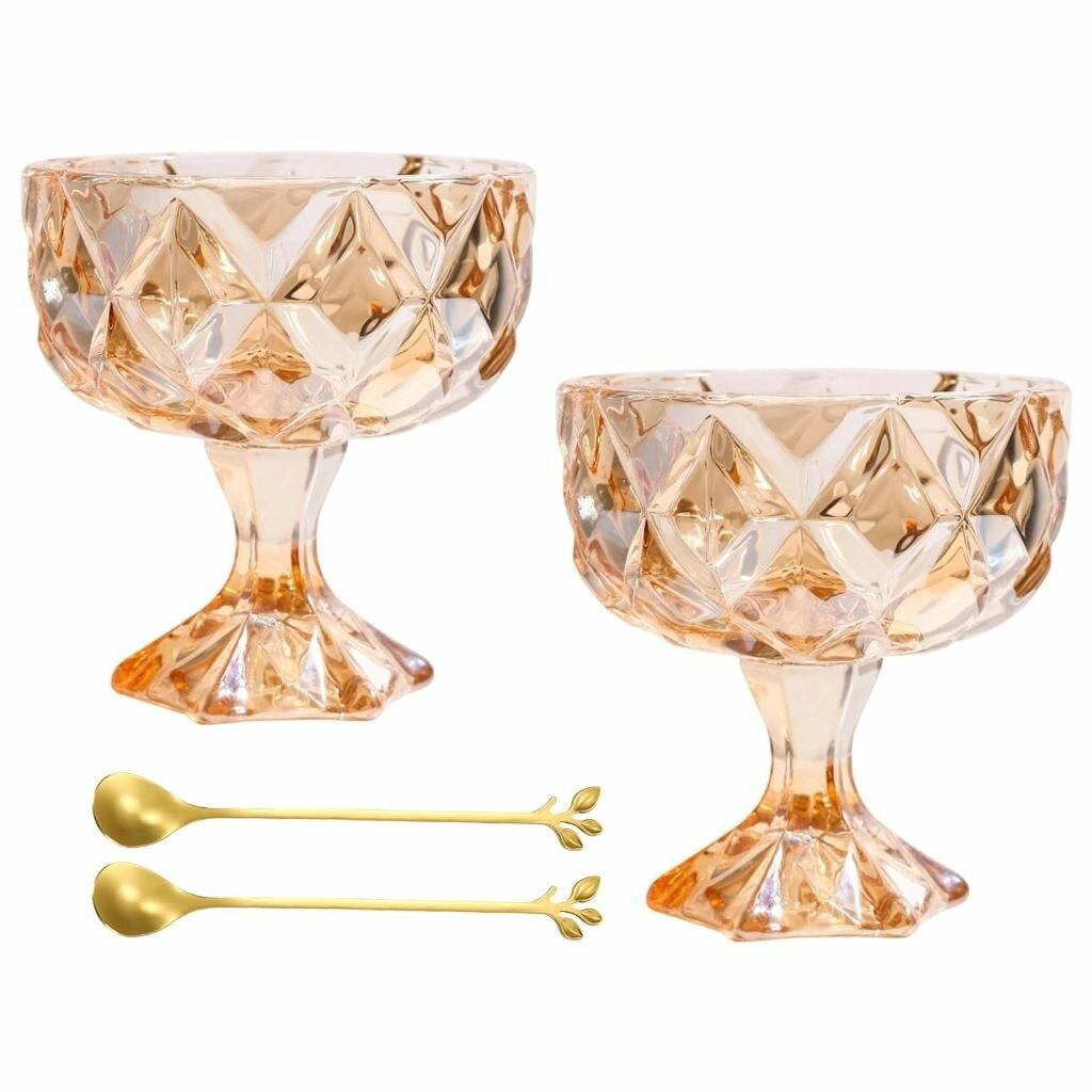 Укрепленная стеклянная чаша для мороженого с высокой ножкой для десертов, Желтый