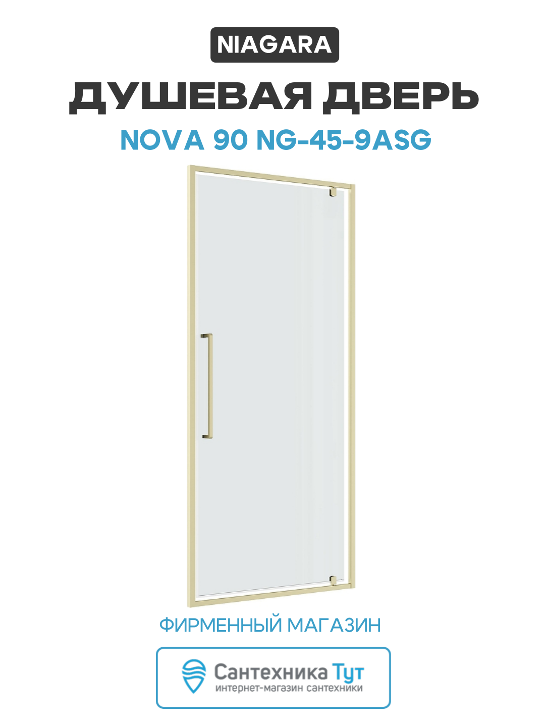 Душевая дверь Niagara Nova 90 NG-45-9ASG профиль цвет Золото брашированное стекло прозрачное