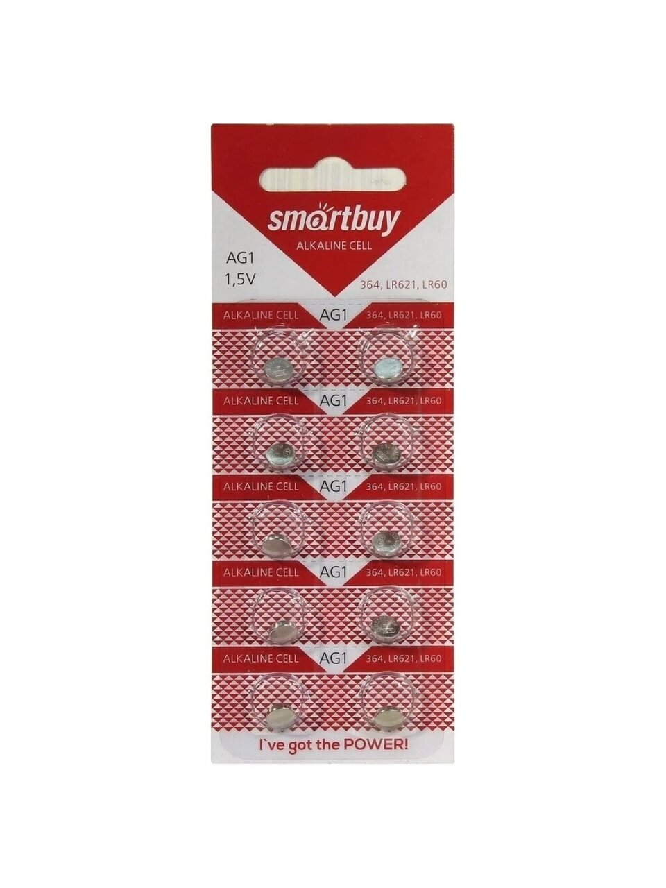 Батарейка Smartbuy, LR621 (364A, G01), Alkaline, алкалиновая, 1.5 В, блистер, 10 шт