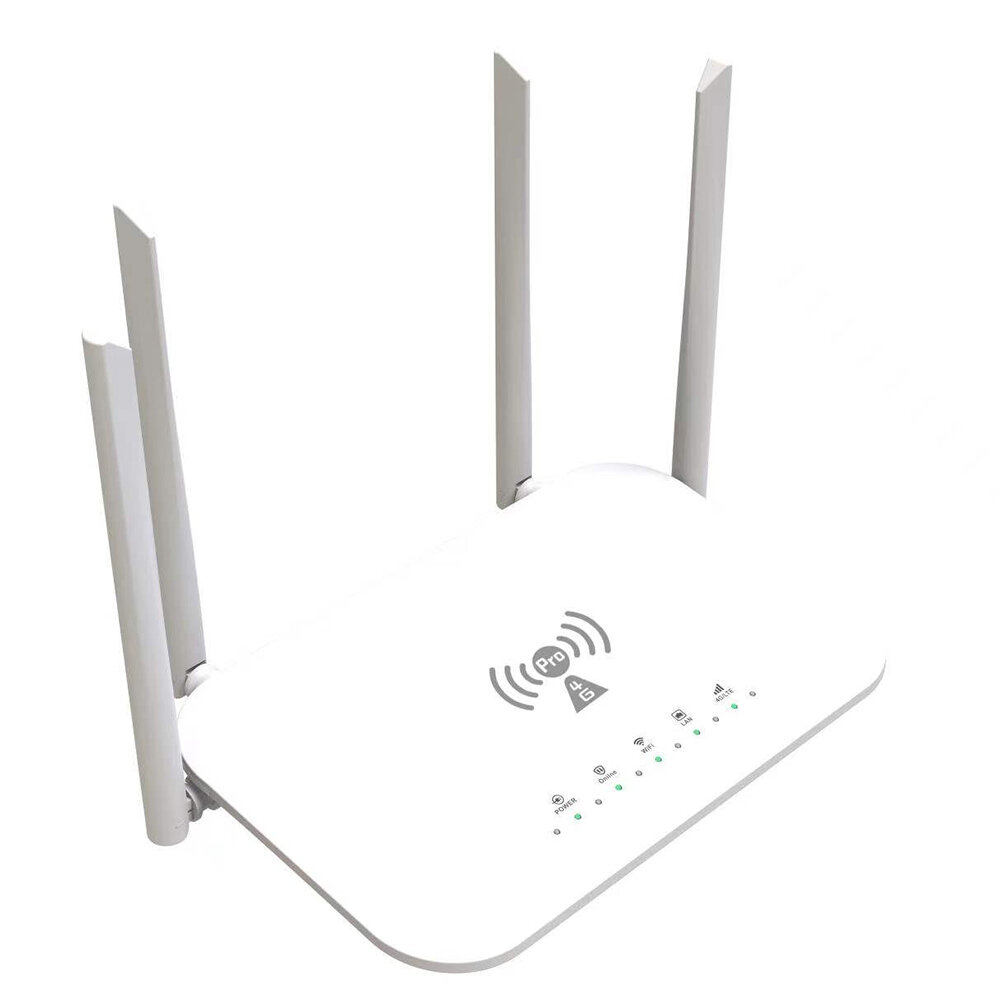Маршрутизатор 4G WiFi 300Mbps с 4 внешними антеннами и слотом для SIM-карты для дома, офиса, отеля, евроразъем, поддерживает FDD-LTE/TDD-LTE, диапазоны B1/B3/B7/B8/B20, 1 WAN порт 10/100M, 4 LAN порта 10/100M, максимум 32 пользователей, Micro SIM-карта