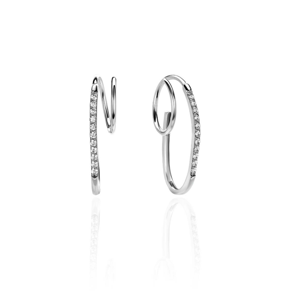 Серьги каффы, белое золото, 585 проба, родирование, фианит