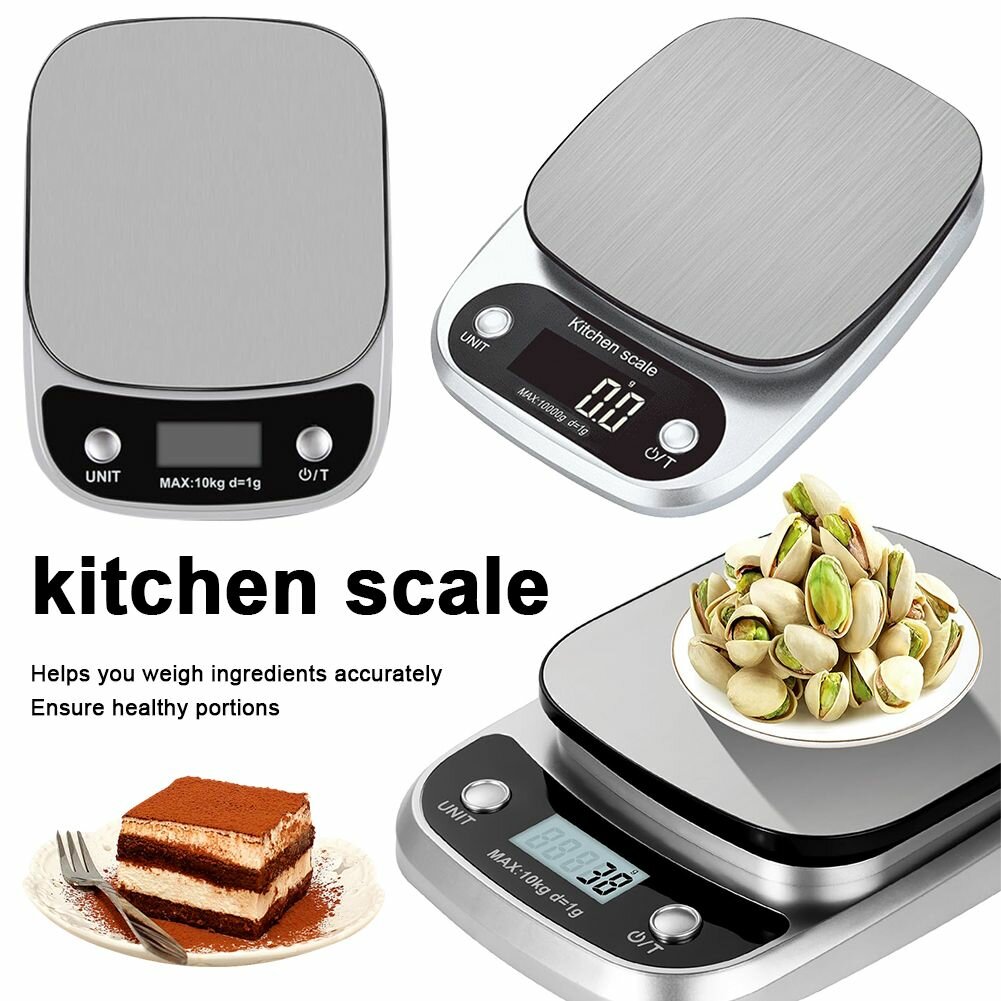 Электронные кухонные весы 10 кг электронные цифровые весы для еды из нержавеющей стали с ЖК-дисплеем, весы для приготовления пищи и выпечки, серебристый
