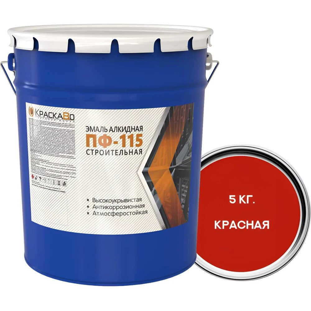 Эмаль КраскаВо ПФ-115 красная строительная, для окрашивания металлических