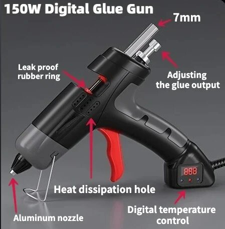 Профессиональный клеевой пистолет XMSJ 150/300/800 Вт черный ЕС, 150W Digital Black