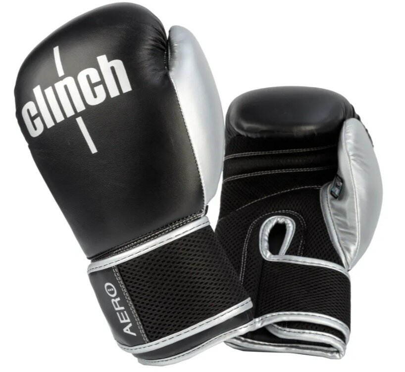 Перчатки боксерские Clinch Aero 2.0 черно-серебристые (вес 12 унций) C136