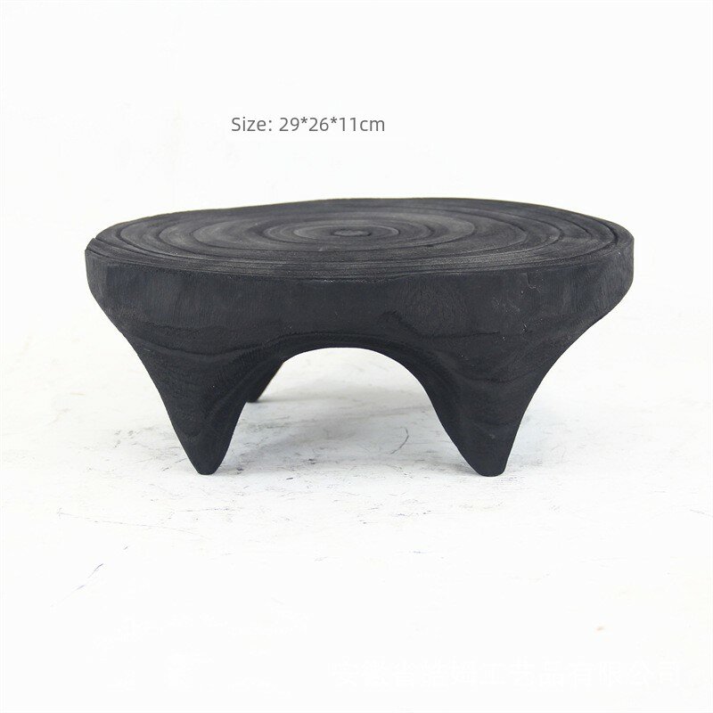 Японский дзен карбонизированный чайный поднос из цельного дерева в стиле ваби-саби, сухой пузырьковый стол, круглый