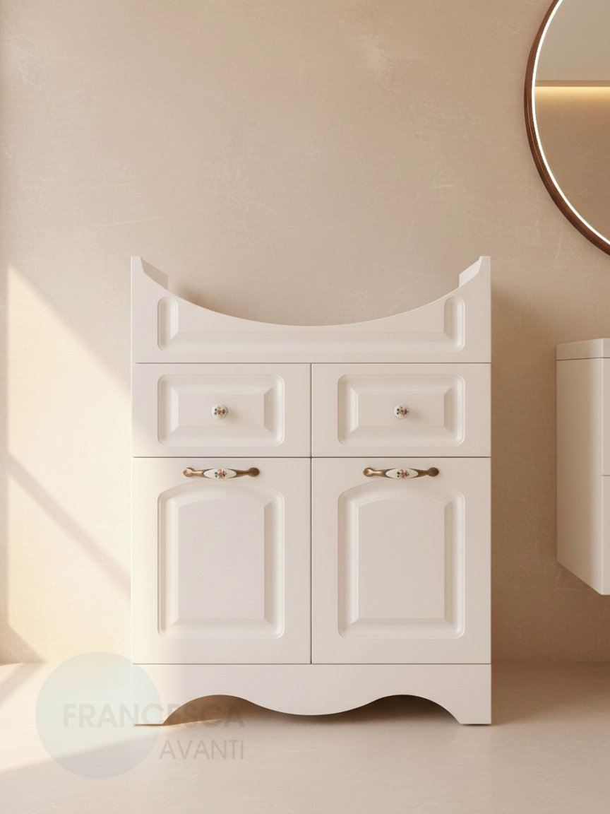 Тумба под раковину в ванную Империя 60 с 2 ящиками, с подсветкой, белый (Умывальник Уют 60 приобретается отдельно)