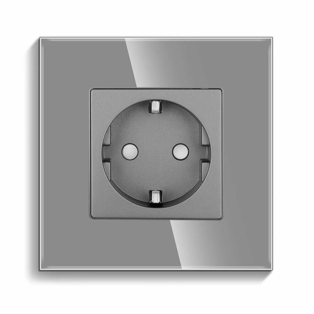 Розетка двойная 2 пост рамка стекло Серый