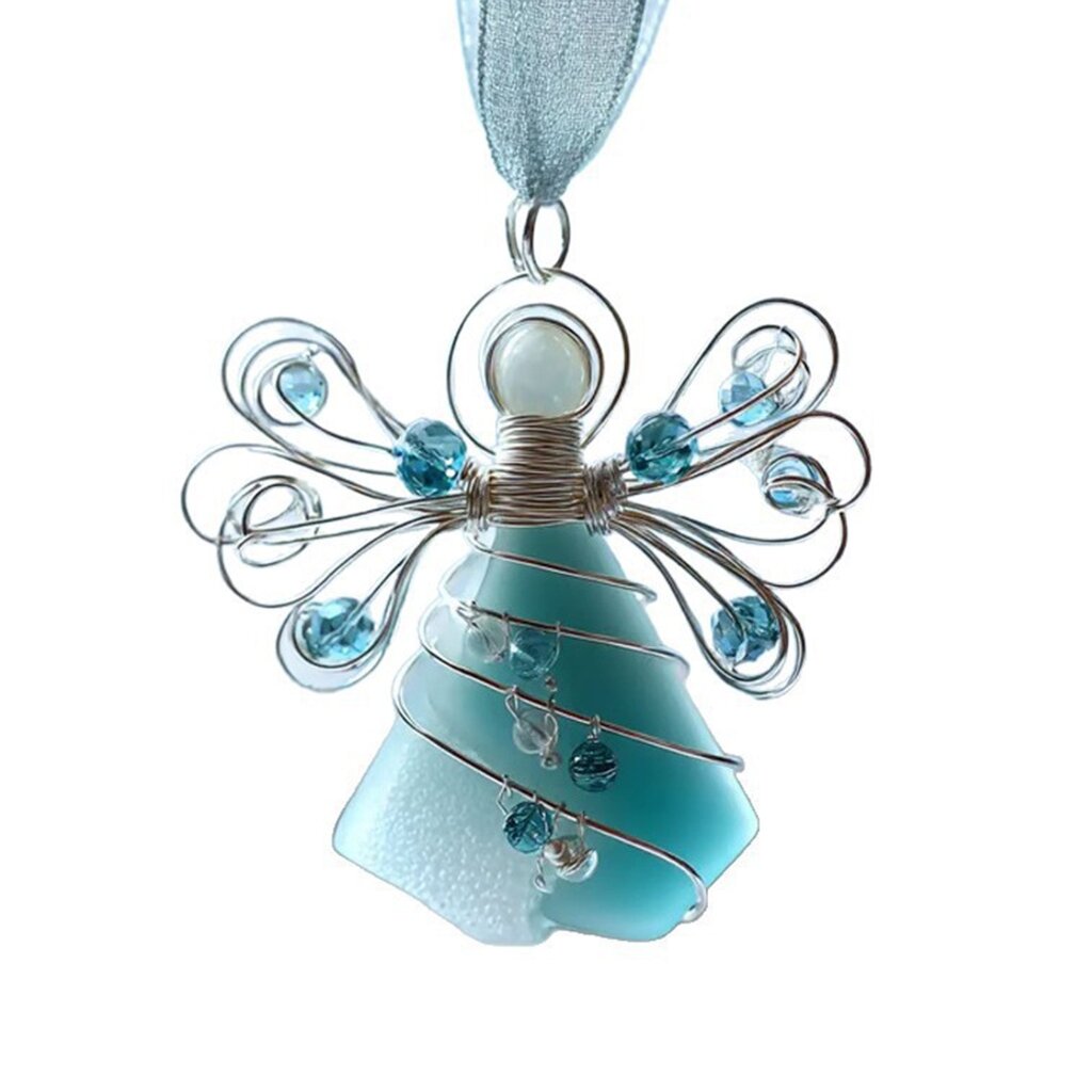 Подвеска В Виде Ангела Из Морского Стекла-Синий Океан