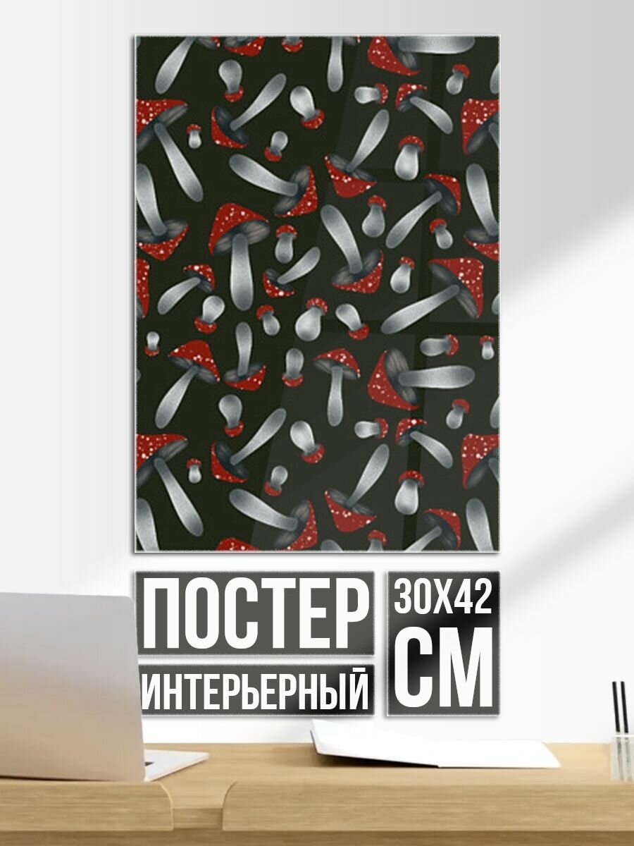 Постер на стену Мухоморы - паттерн