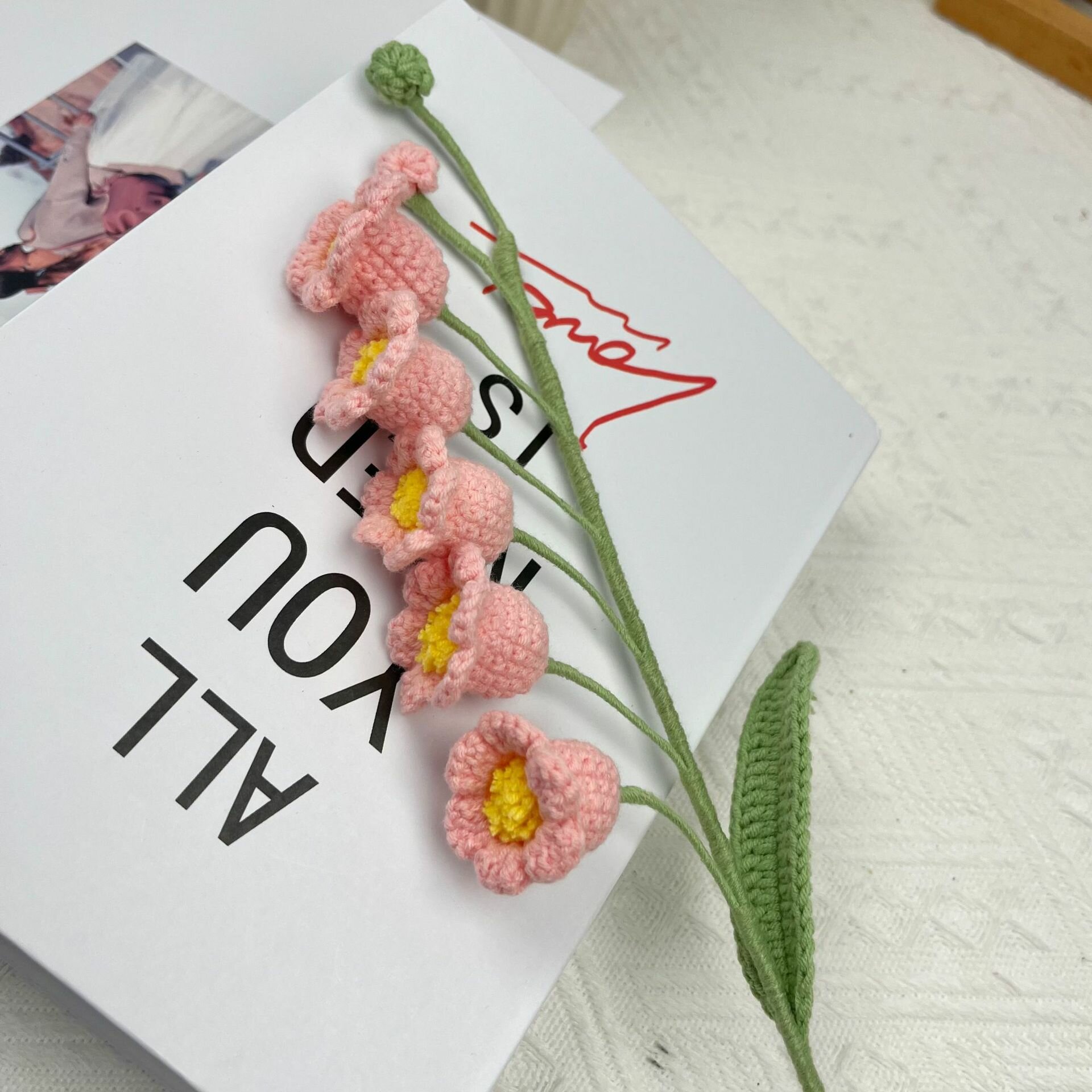 Готовый вечный цветок, ручная вязка букета ландышей, DIY вязаная пряжа, ручной цветок, вязаный цветочный орнамент, декор