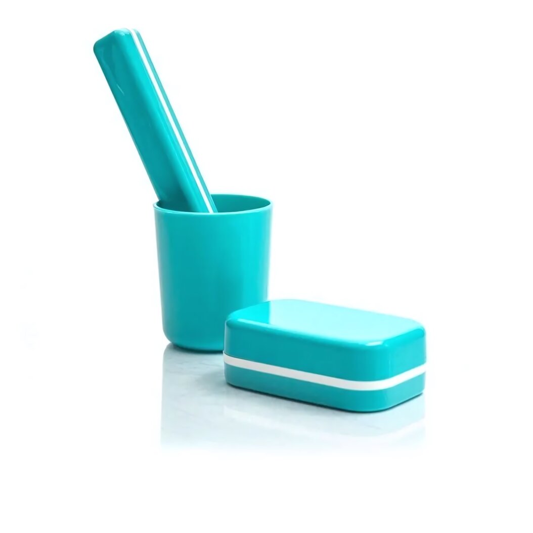 Дорожный набор для ванной: стакан, мыльница, футляр для зубных щеток, цвет бирюзовый