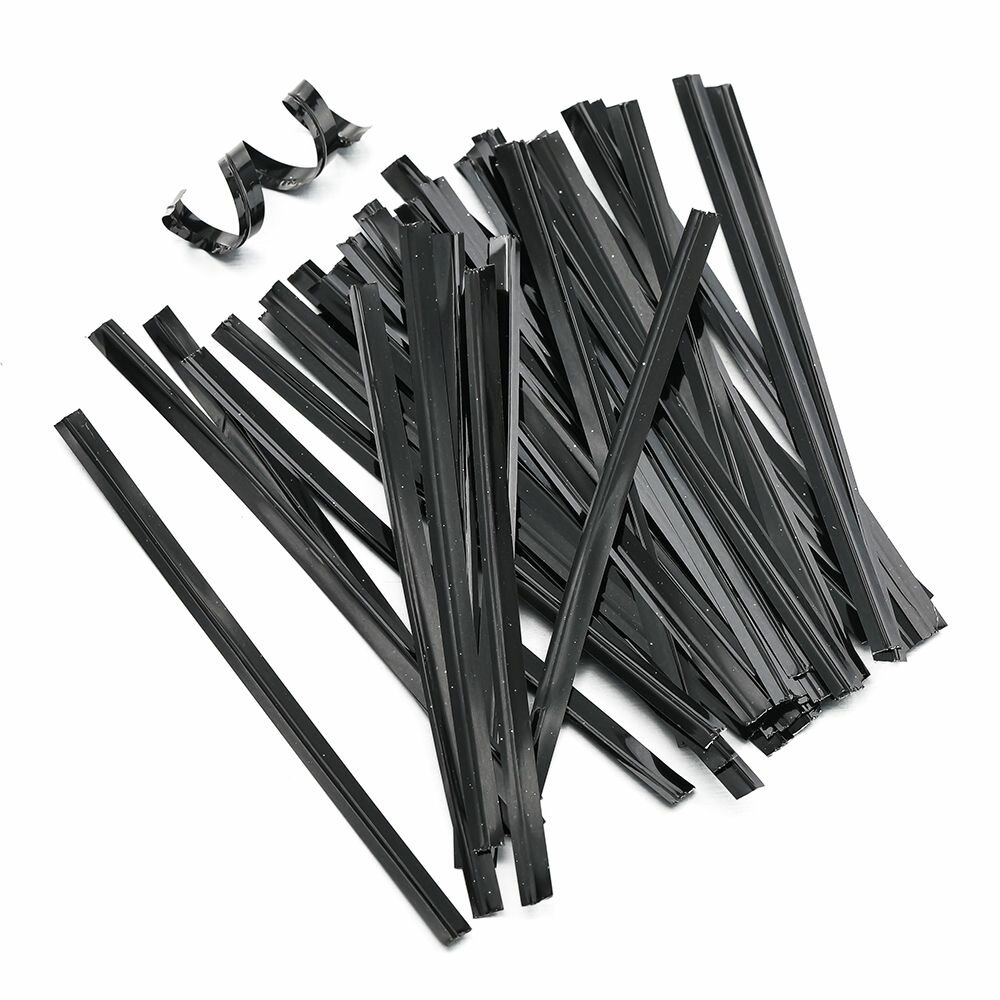 Декоративная проволока для подарочных пакетов 10 см черная металлизированная / Твист-лента фиксатор для пакетов 1 упак 750шт