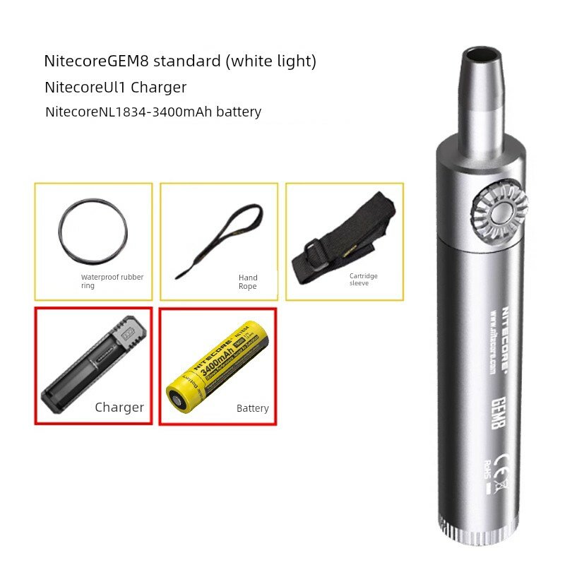 NITECORE GEM8 белый световой фонарик с батареей NL1834 и зарядным устройством UI1