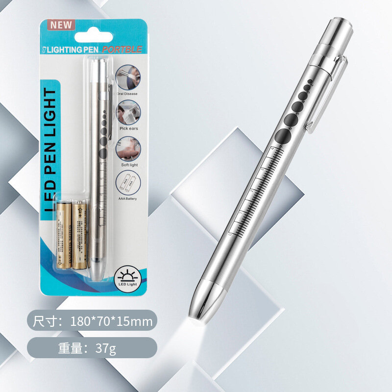 Новый фонарик-ручка из нержавеющей стали, светодиодный, с белым и желтым светом, для медсестер, на батарейках, для