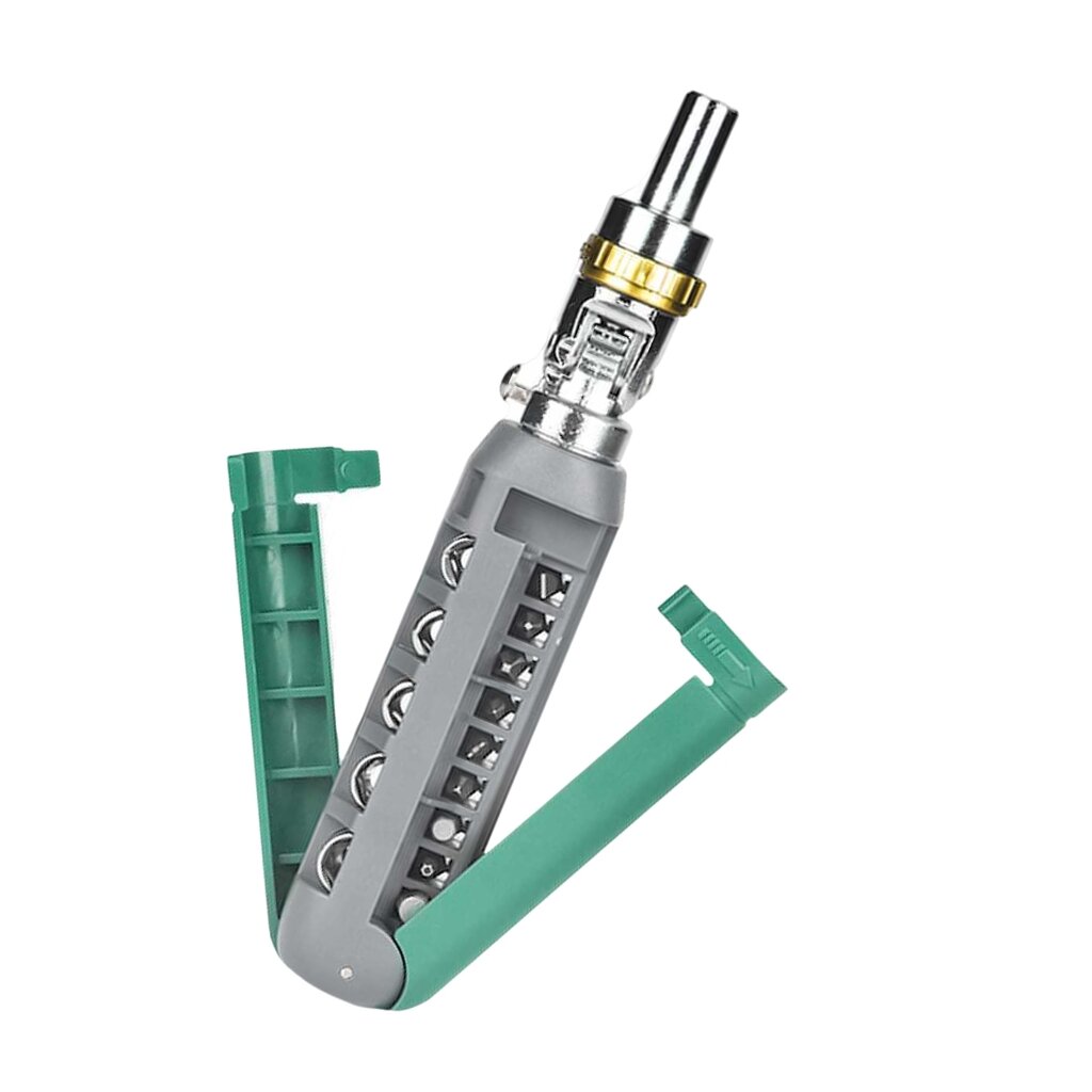 Многоугловая отвертка с храповым механизмом 14 в 1-зеленый