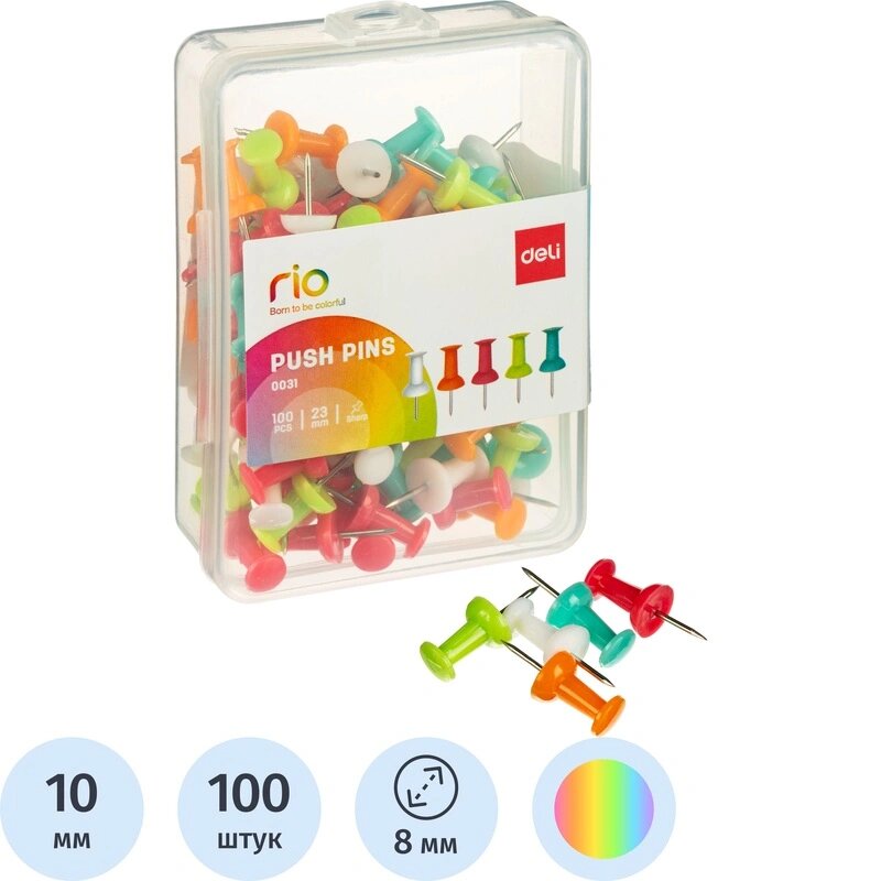 Кнопки Гвоздики Deli E0031 Essential l=23мм ассорти (упак:100шт)