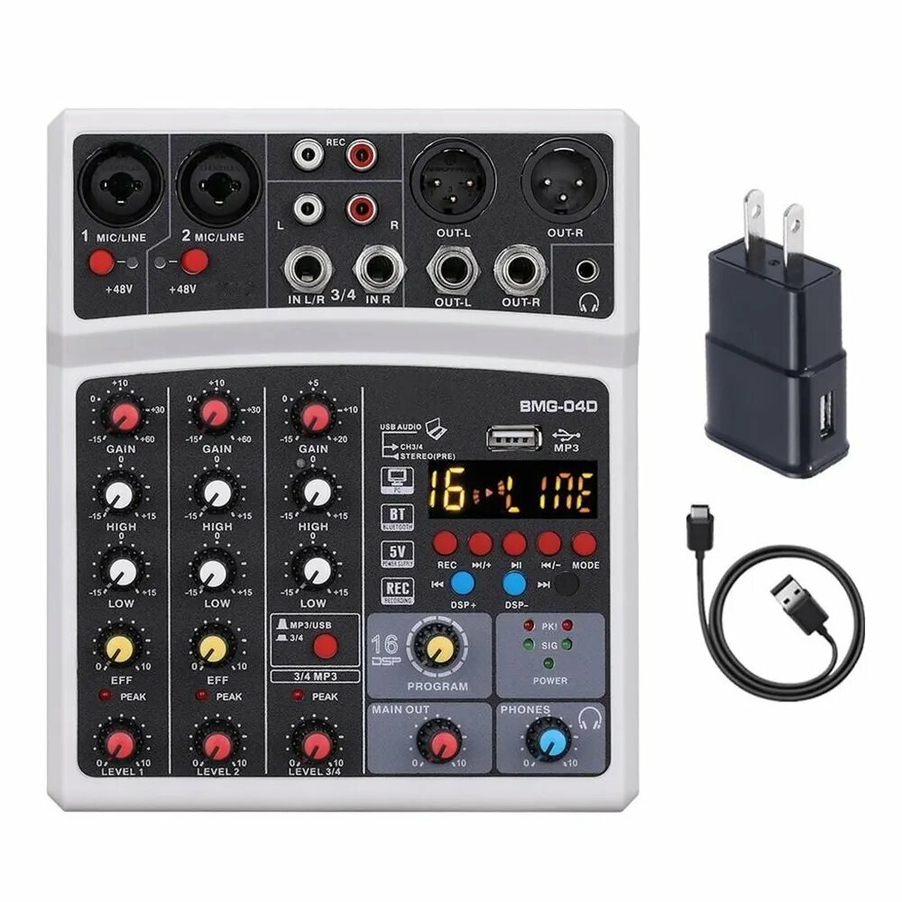 4-канальный интерфейс USB-интерфейс, Bluetooth-совместимый 48 В питания DJ Sound Controller с 16 эффектами DSP, Белый - Правила США