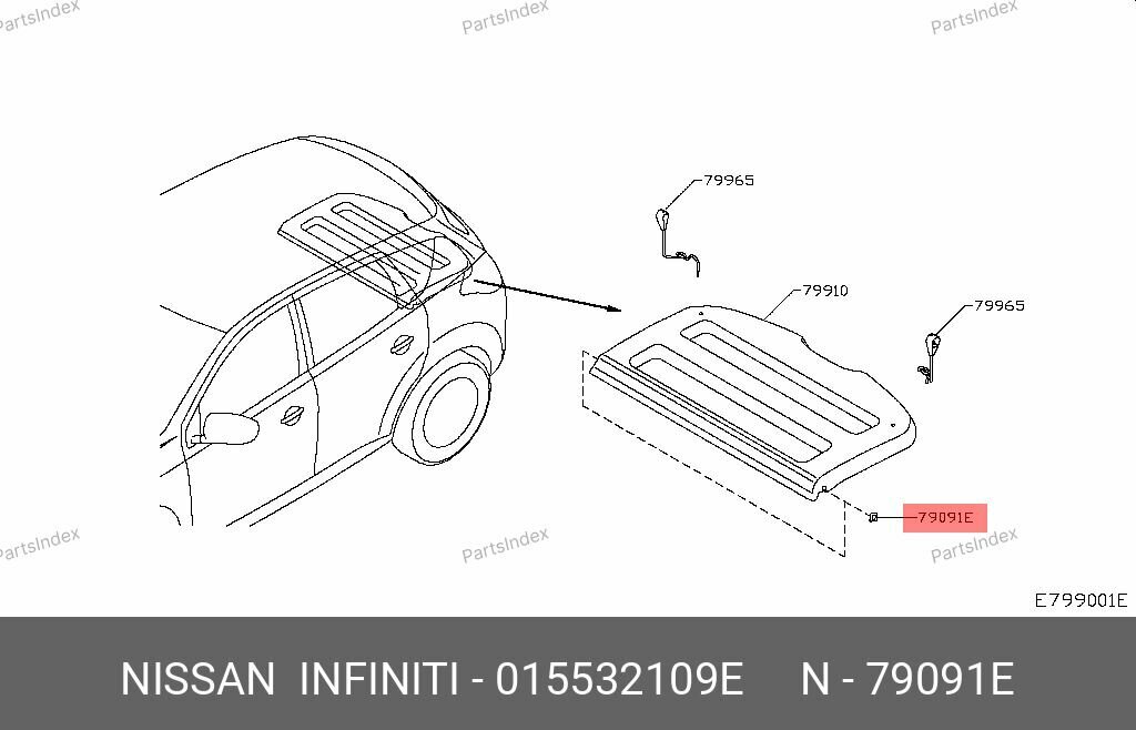 Клипса полки, NISSAN 015532109E