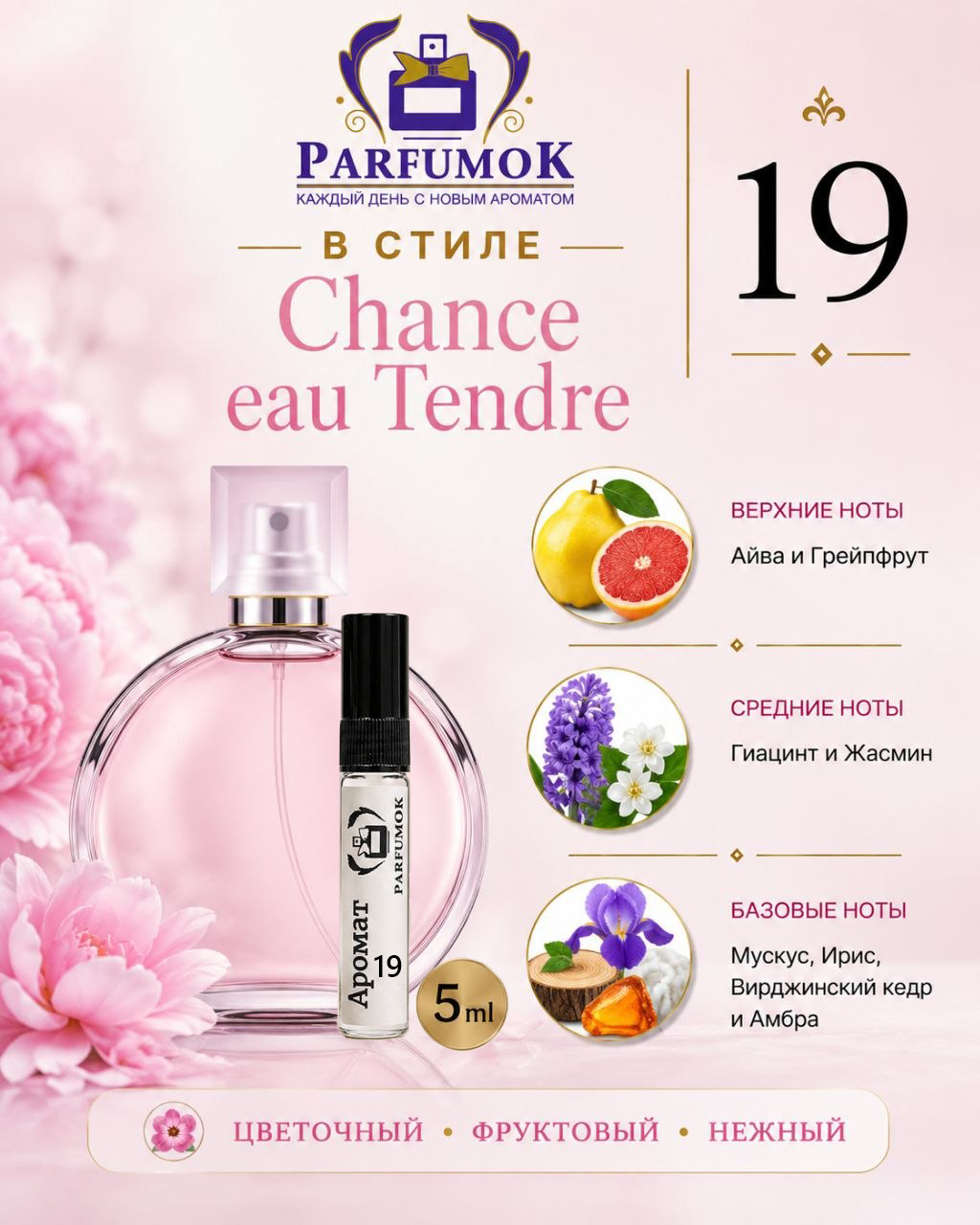 19. Духи в стиле Chance eau Tendre 5 ml ручной работы. Цветочно‑фруктовый аромат, с цитрусовыми нотками.