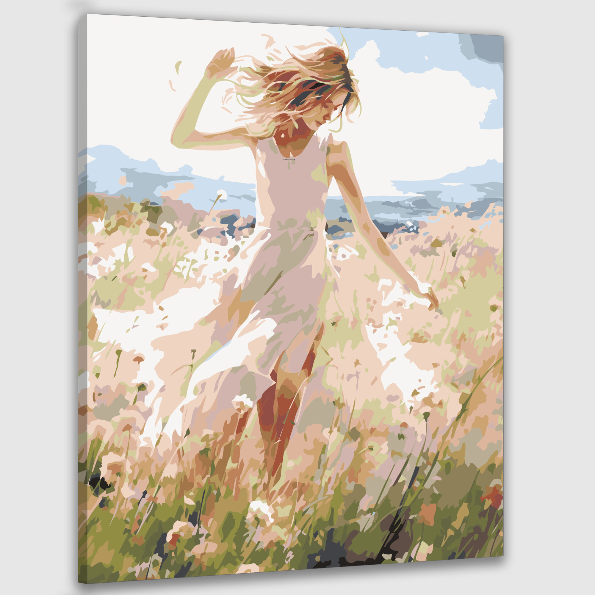 Картина по номерам 40x50 см, акварель, иллюстрация, девушка, грация, красота, изящная фигура, платье, пастельные тонов