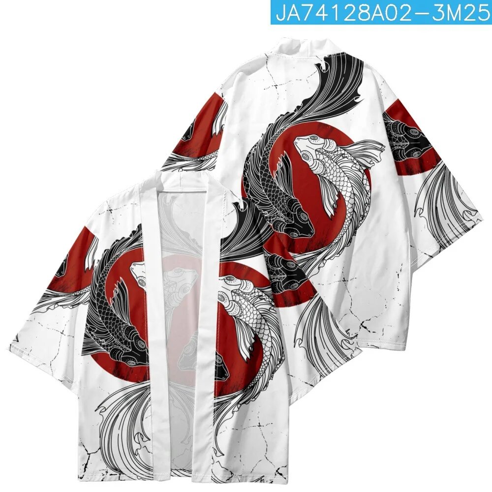 FZSLCYIYI Хаори с принтом японского карпа полиэстер S, 1